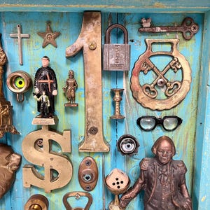 Vintage Brass Oddities Shadow Box: Distressed Turquoise Curiosity ...