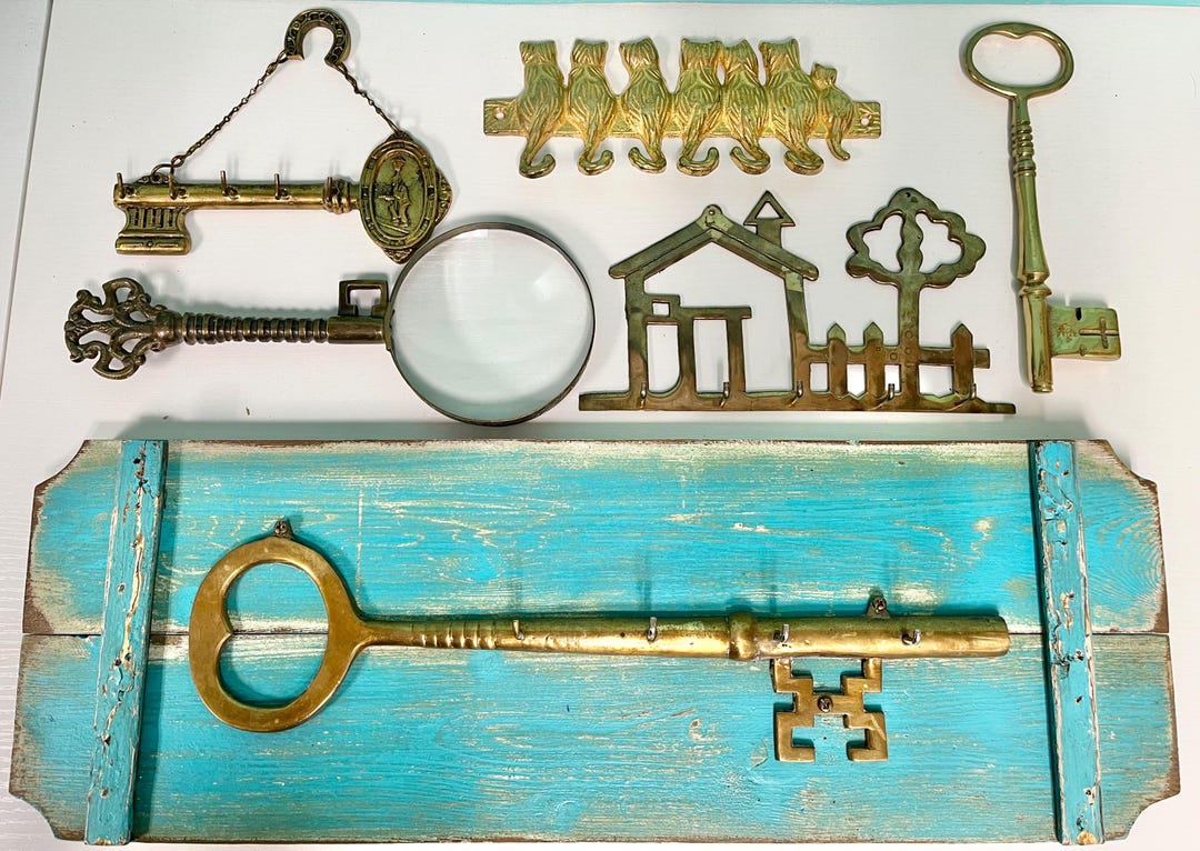 Vintage Brass Key Rack, Cats or House Jewelry Holders, Collectible ...