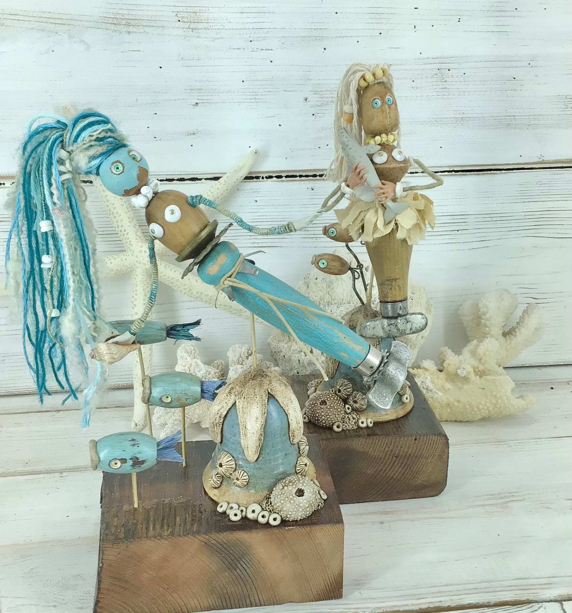 Turquoise Mermaid Assemblage Art Sculpture Mermaid Figure | Etsy