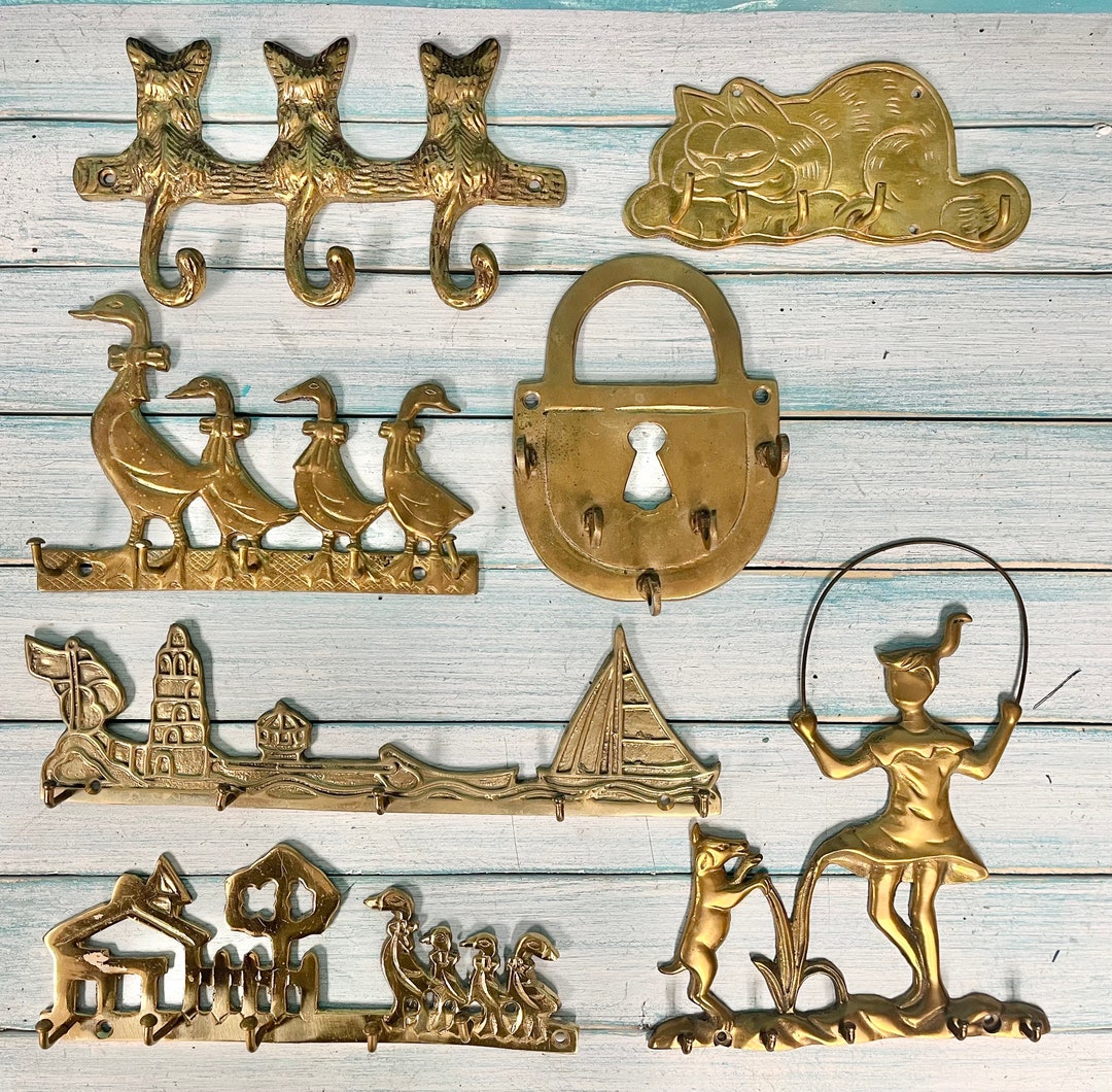 Vintage Brass Key Rack, Jewelry Necklace Holders, Cats Garfield Ducks ...