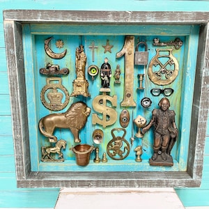 Vintage Brass Oddity & Curiosity Collection in Distressed Turquoise and ...