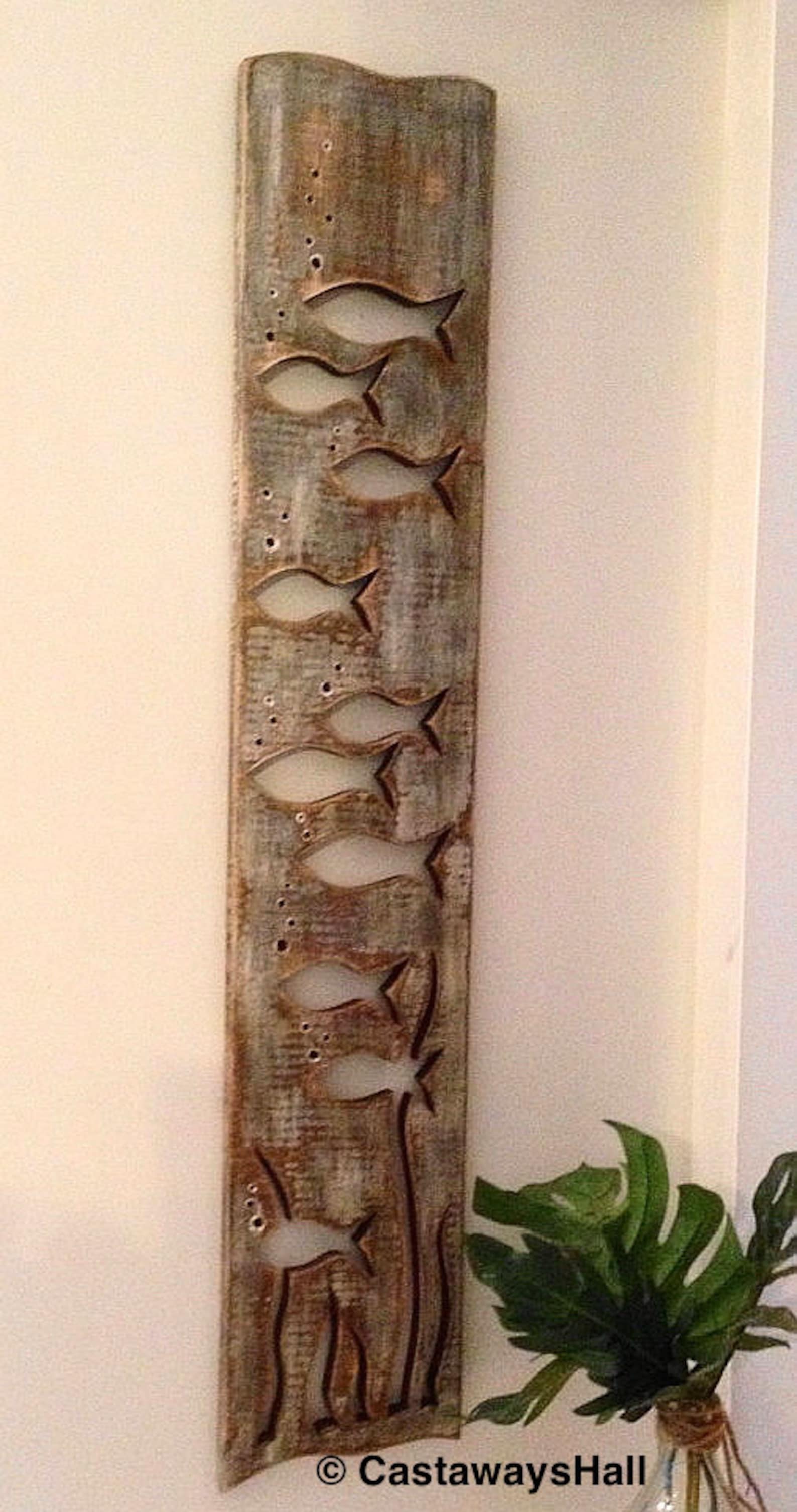 Wood School of Fish Art Panel Sign Wall Decor Vertical | Etsy