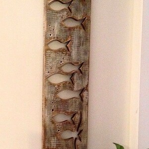 Wood School of Fish Art Panel Sign Wall Decor Vertical | Etsy