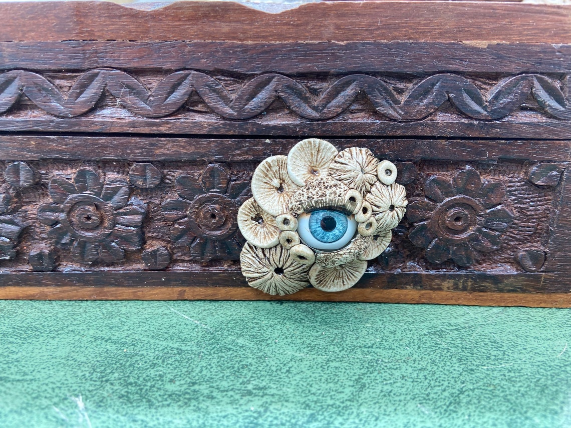 Carved Wooden Eye Box Carved Wood Jewelry Box With Eye Clay | Etsy