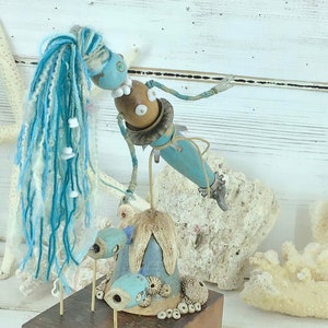 Turquoise Mermaid Assemblage Art Sculpture, Mermaid Figure, Siren of ...