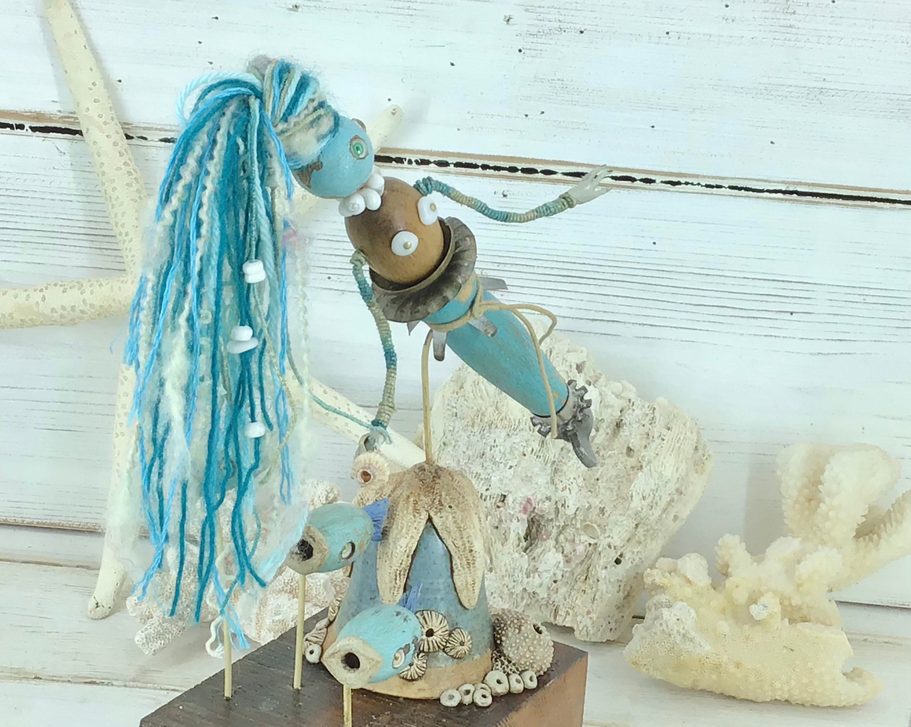 Turquoise Mermaid Assemblage Art Sculpture Mermaid Figure | Etsy