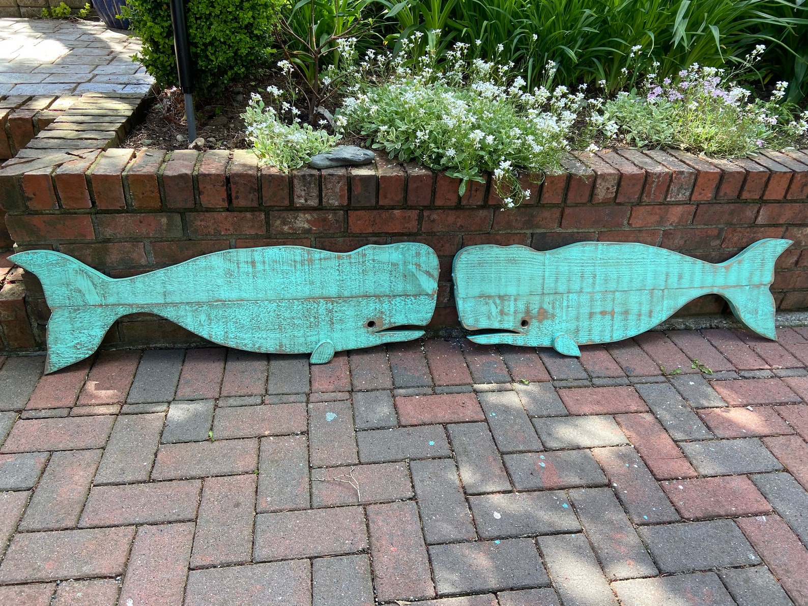 Whale Sign in Turquoise Green Painted Wood Whale Weathered | Etsy Canada