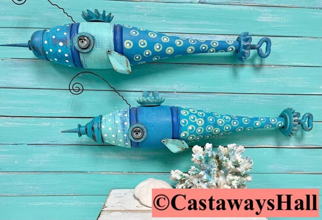 Wooden Juggler Club Fish Art Sculpture, Vintage Juggling Pin Fish ...