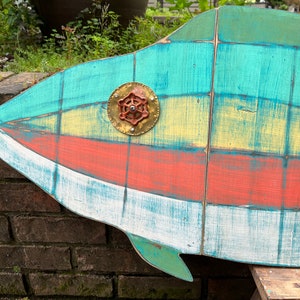 Large Wooden Fish Sign, Painted Fish Art, Big Painted Wood Fish, Beach ...