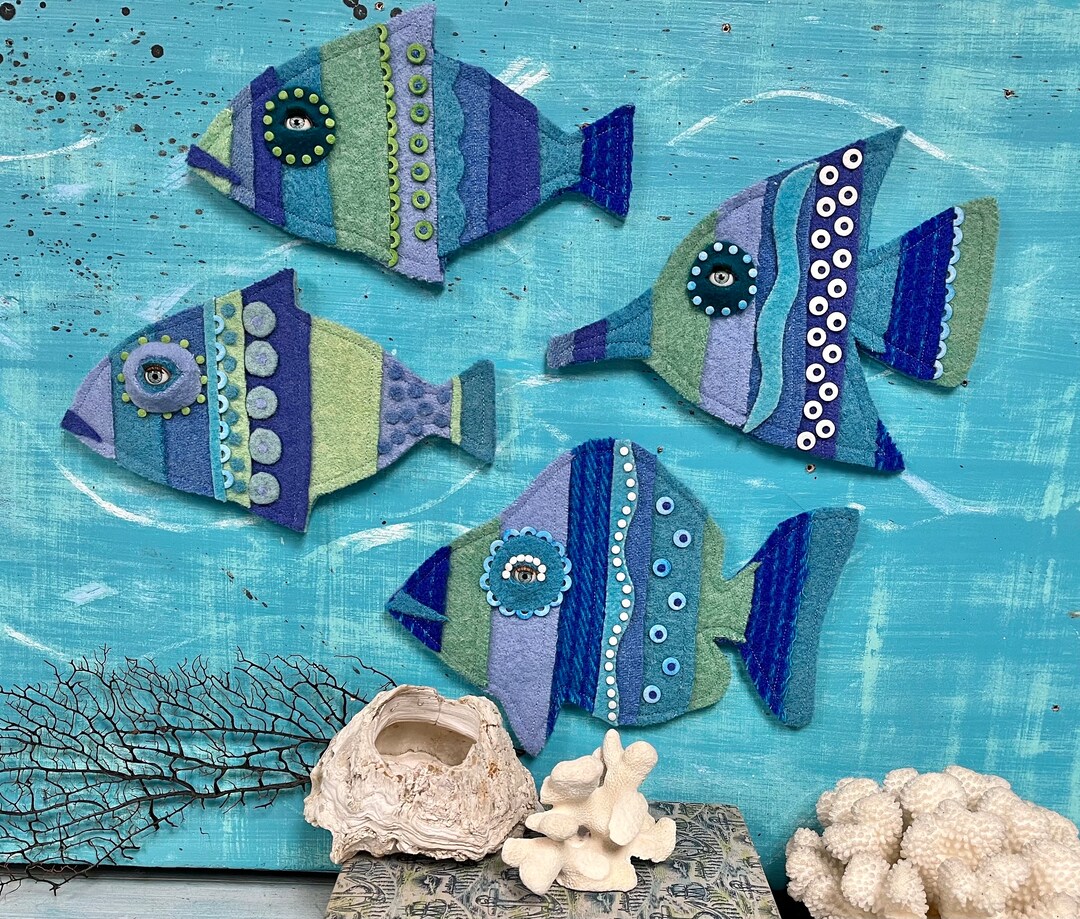 Pure Vintage Wool Fish Textile Art Wall Hanging, Choose ONE Striped ...