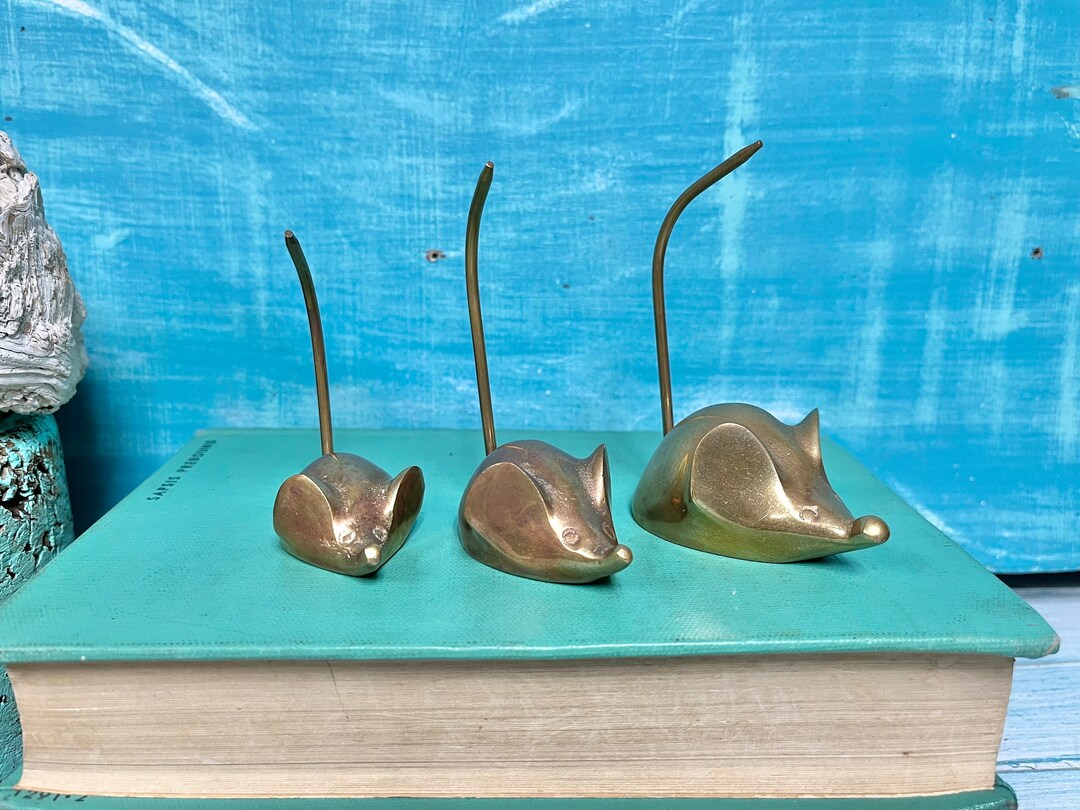 Vintage Brass Mouse Ring Holders, Set of 3 Mice Receipt Spike or Note ...