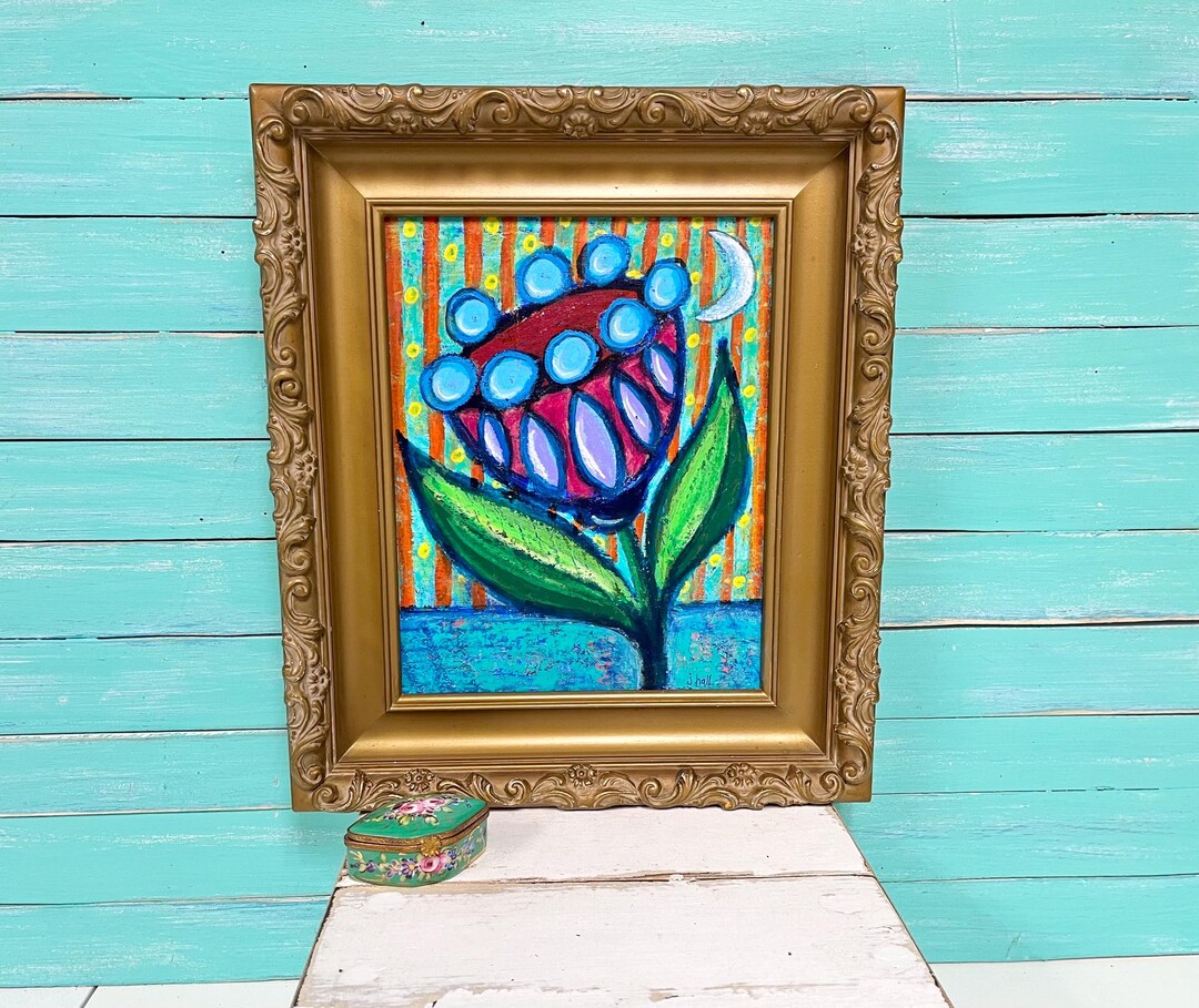 Moonflower Painting: Modern Floral Still Life in Vintage Gold Frame by ...