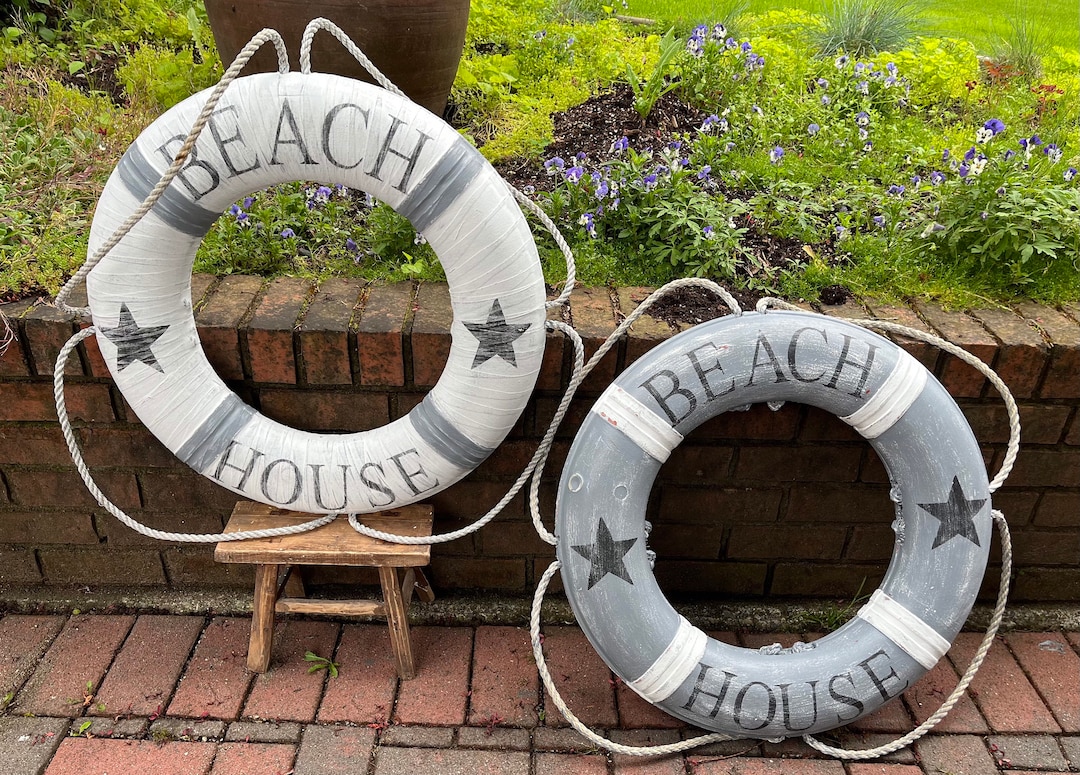 Vintage Life Preserver Ring Buoy, Painted Beach House Life Preserver ...