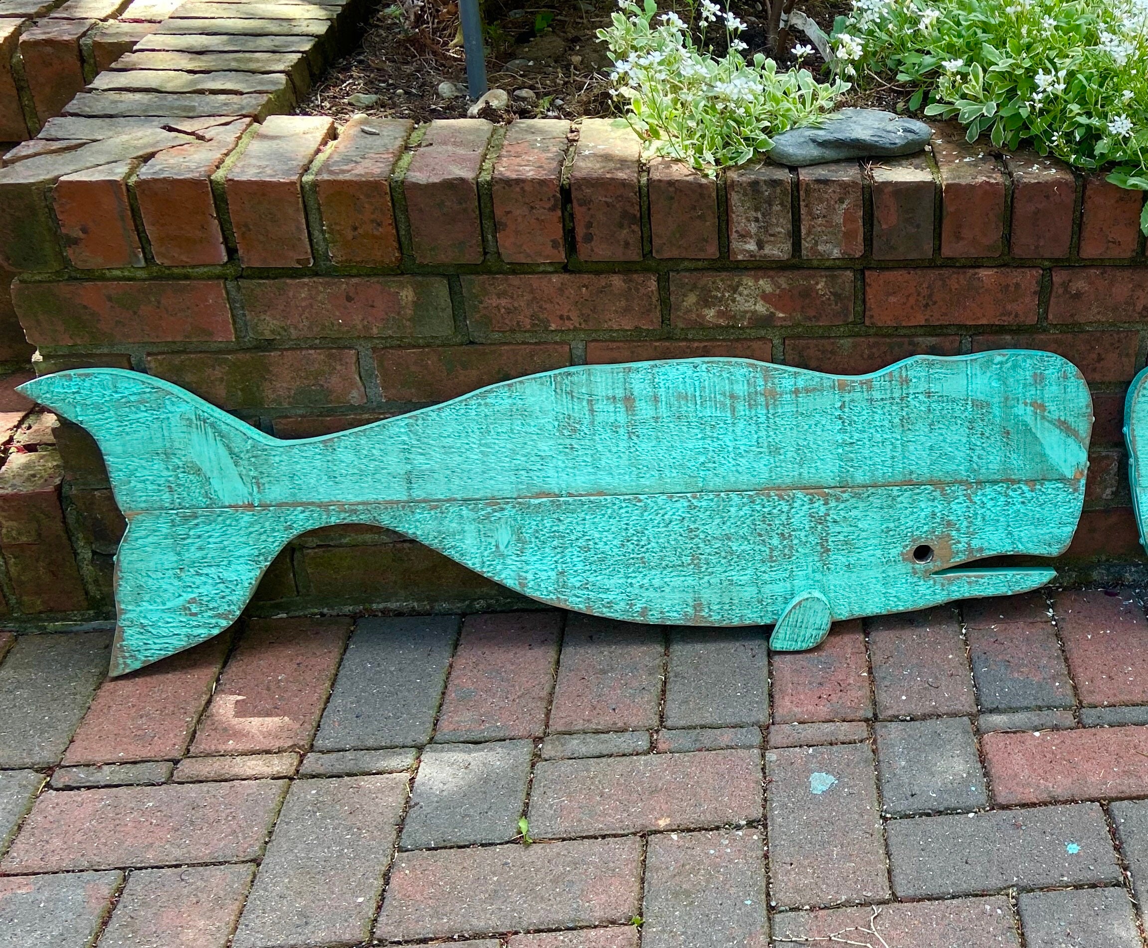 Whale Sign in Turquoise Green Painted Wood Whale Weathered - Etsy Canada
