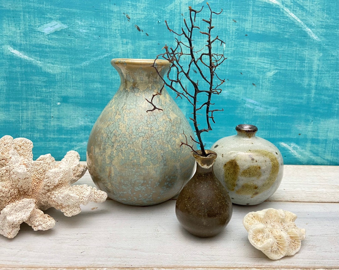 Vintage Studio Pottery Collection, Set of Three Hand Thrown Clay Vases ...