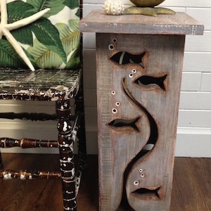 Wood School of Fish Side Table, Fish Side Table, Fish Plant Stand ...