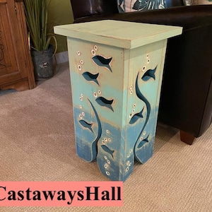 Wood School of Fish Side Table, Fish Side Table, Fish Plant Stand ...