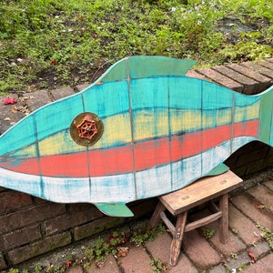 Large Wooden Fish Sign, Painted Fish Art, Big Painted Wood Fish, Beach ...