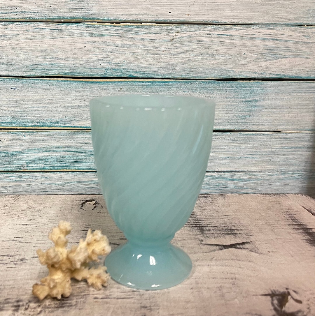 Vintage Light Blue Swirl Glass Cup or Vase, Fire King, Delphite ...