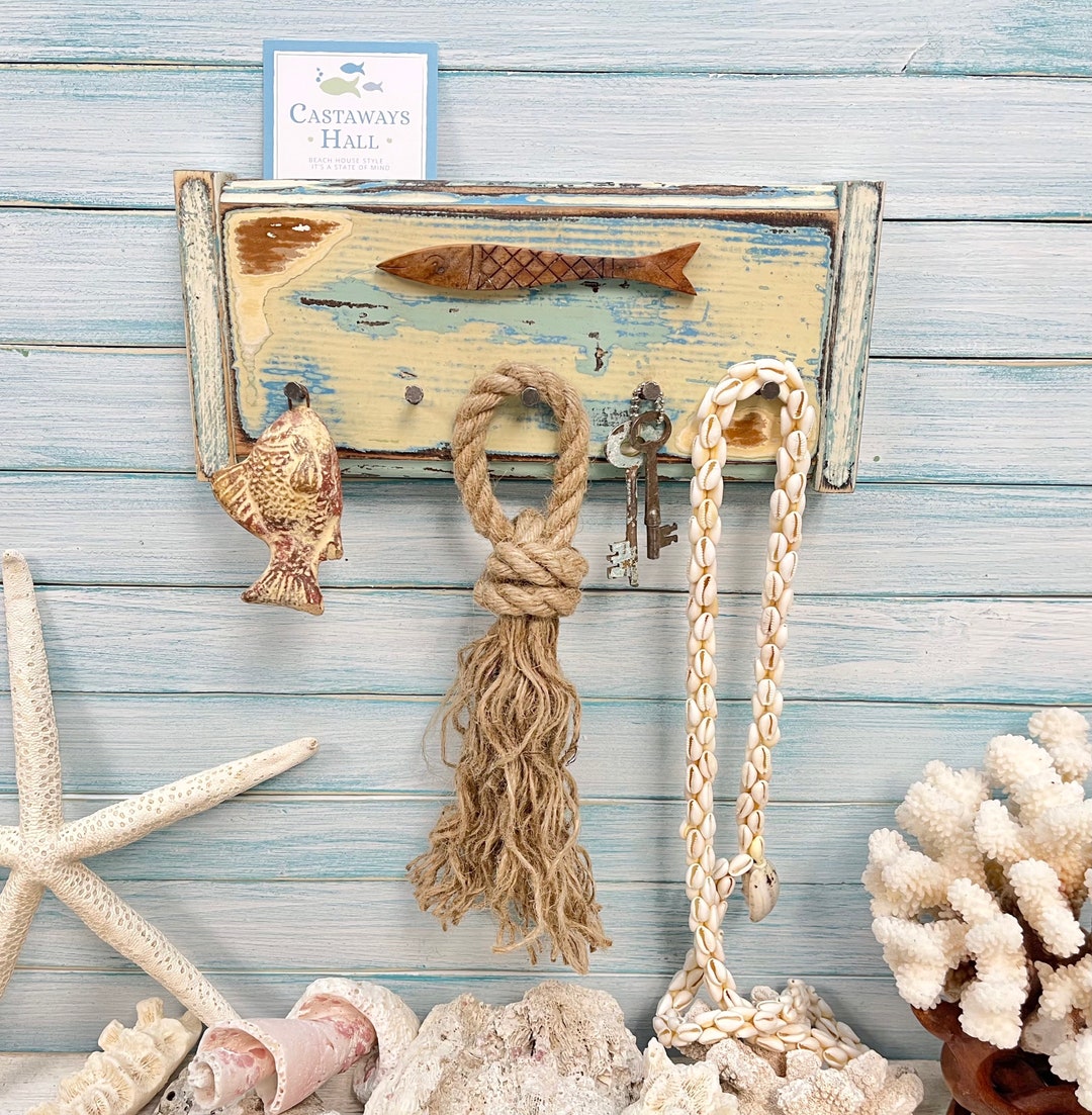 Rustic Wood Fish Key Holder: Chippy Paint Beach House Decor by ...