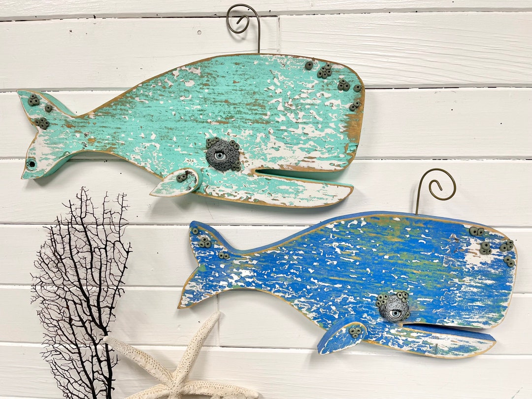 Wooden Whale in Crackled Chippy Sea Foam Green OR Royal Blue With ...