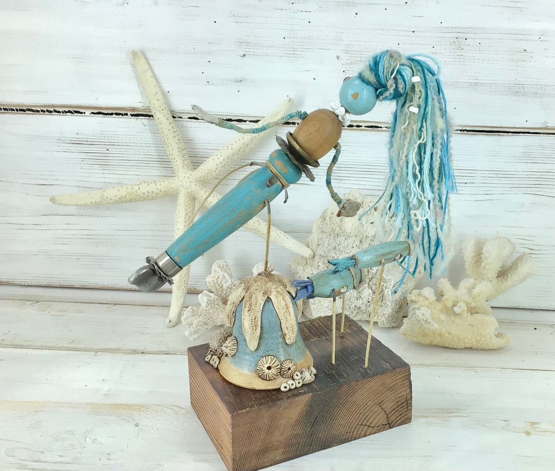 Turquoise Mermaid Assemblage Art Sculpture Mermaid Figure | Etsy