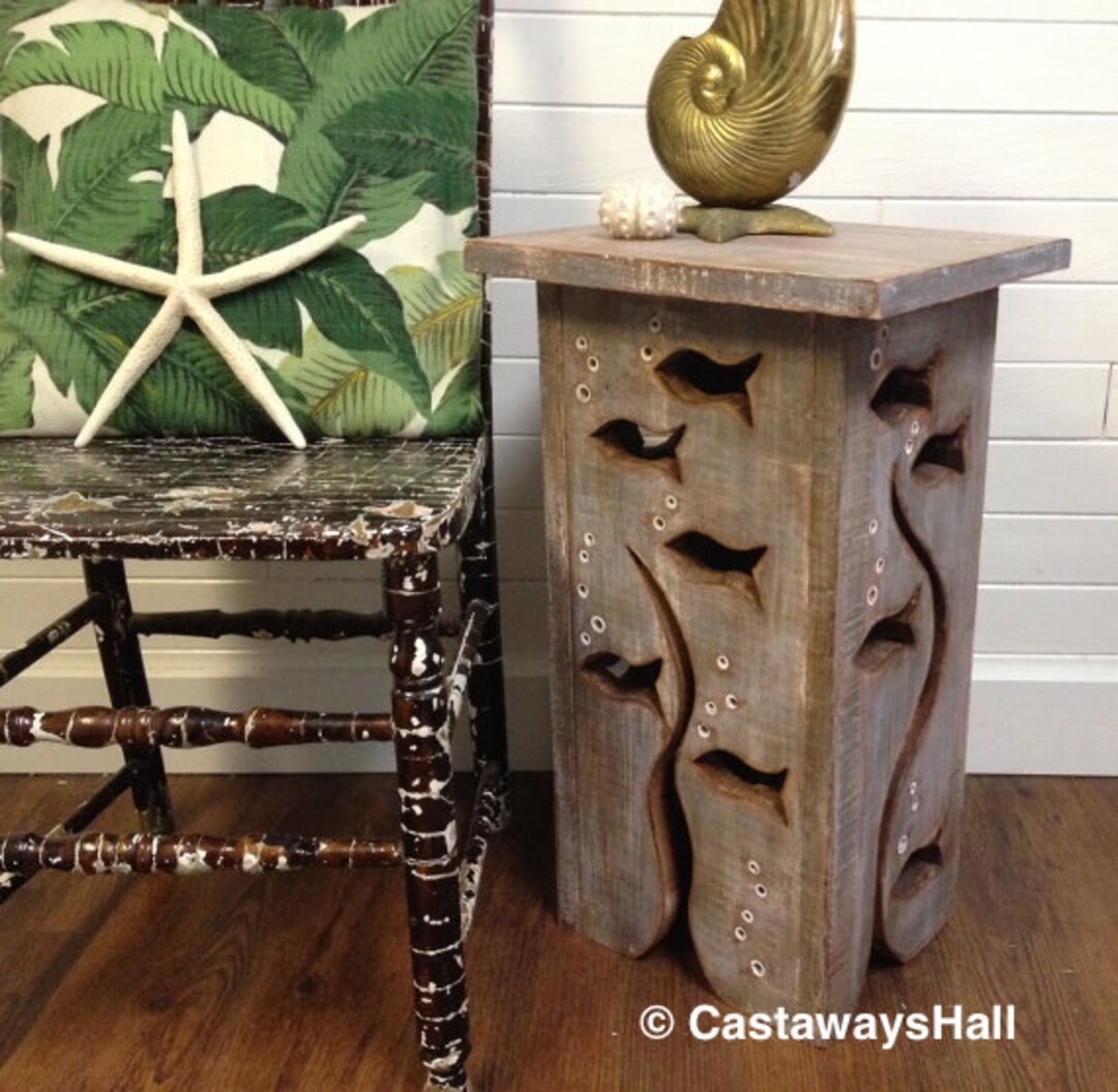 Wood School of Fish Side Table, Fish Side Table, Fish Plant Stand ...