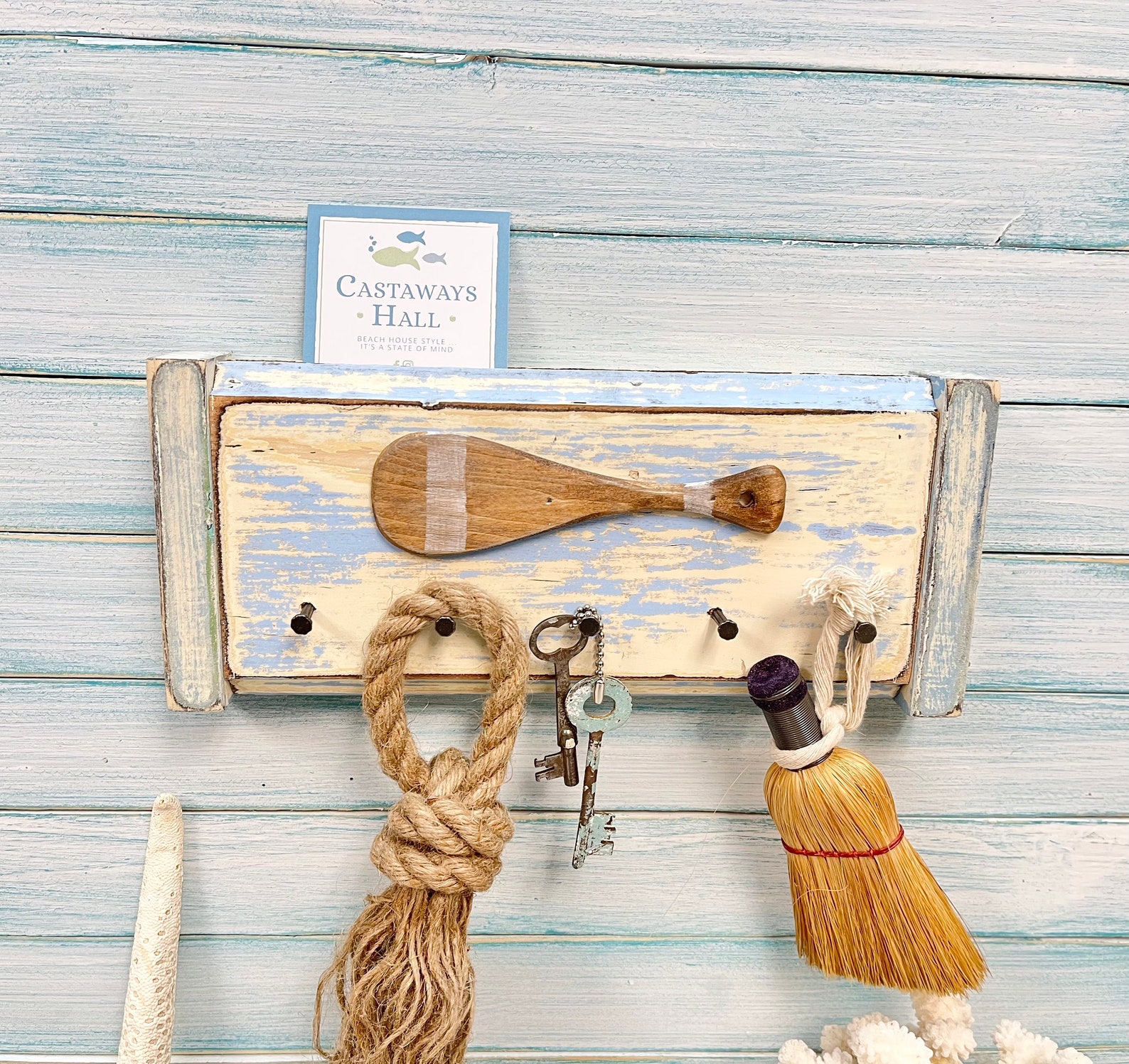 Rustic Door Wood Key Rack Chippy Paint Hook Rack With Little - Etsy