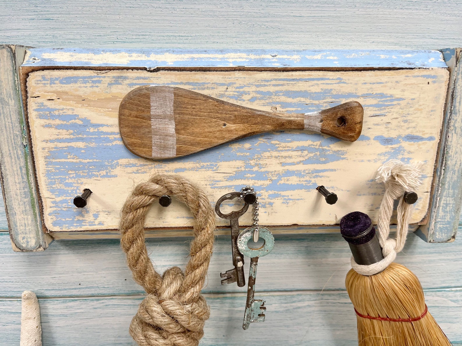 Rustic Door Wood Key Rack Chippy Paint Hook Rack With Little - Etsy