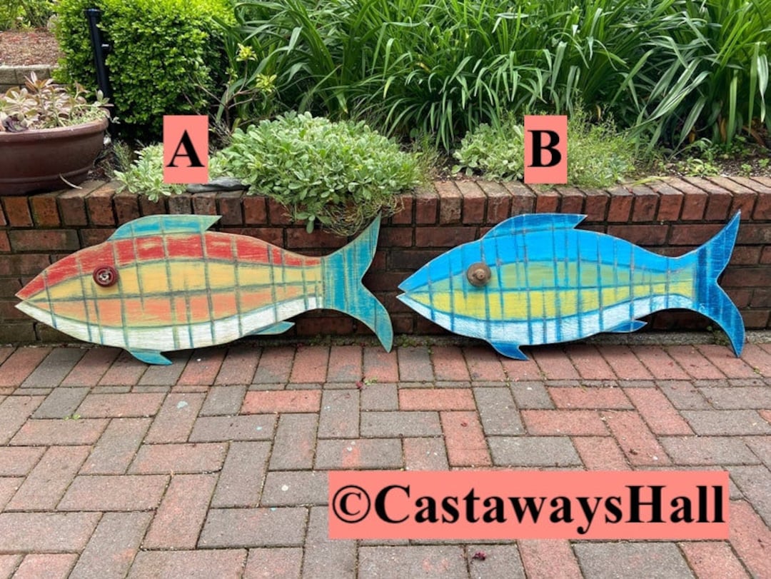 Large Wooden Fish Wall Art, Painted Fish Art, Weathered Wood Beach ...