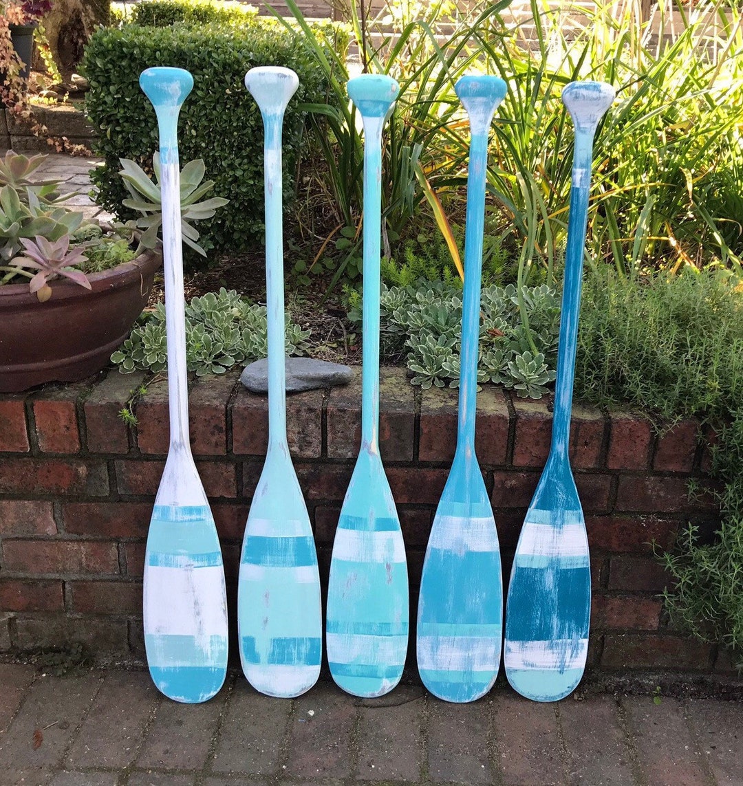 Painted Paddle for the Beach House in White, Sea Foam, Aqua, Turquoise ...
