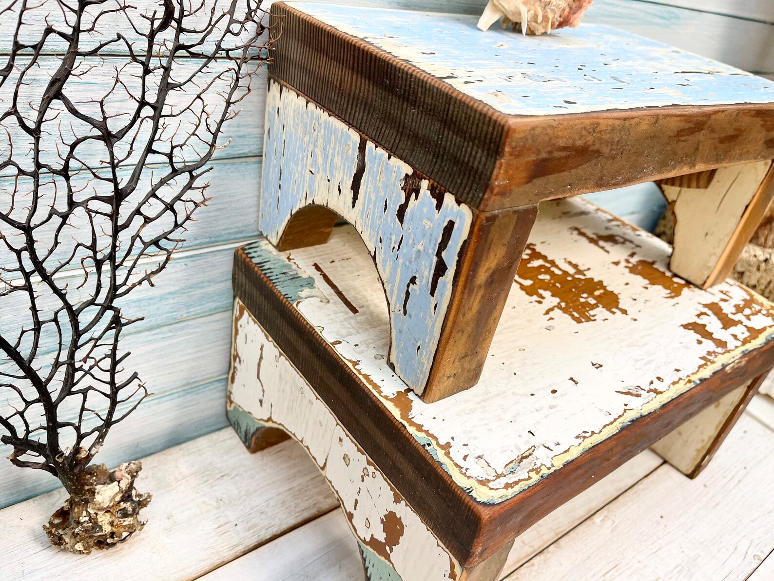 Small Vintage Modern Farmhouse Step Stool Bench Rustic Fall - Etsy