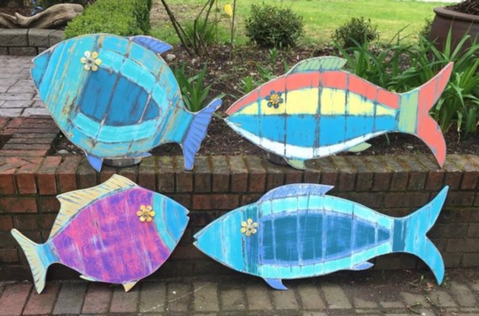 Fish Wall Art Big Round Fish Wall Decor in Blue Red Green | Etsy