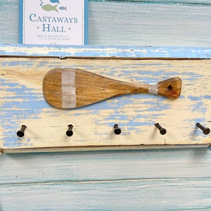 Rustic Door Wood Key Rack, Chippy Paint Hook Rack With Little Paddle ...