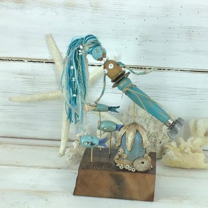 Turquoise Mermaid Assemblage Art Sculpture, Mermaid Figure, Siren of ...