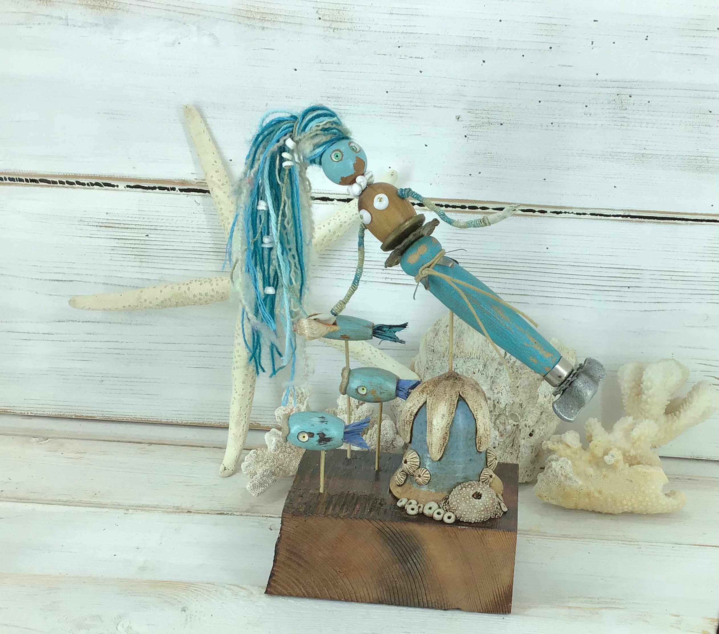 Turquoise Mermaid Assemblage Art Sculpture Mermaid Figure | Etsy