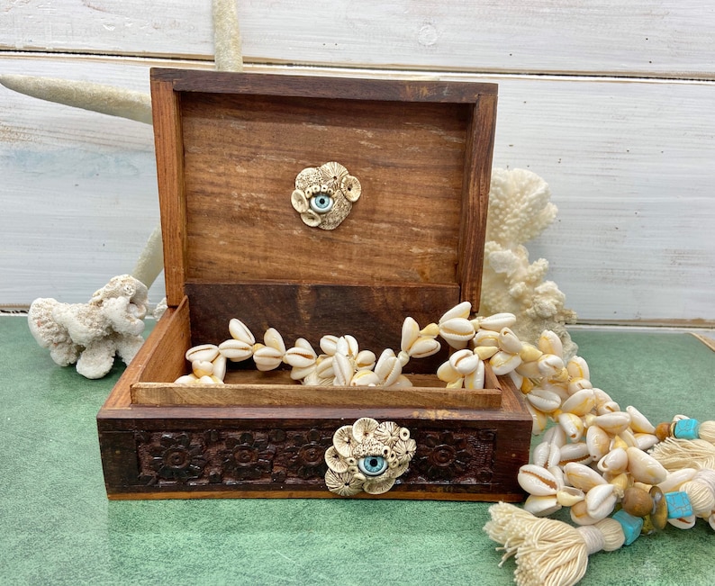 Carved Wooden Eye Box Carved Wood Jewelry Box With Eye Clay | Etsy