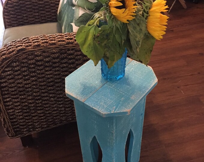 Turquoise Side Table Plant Stand Moroccan Beach House Style by ...