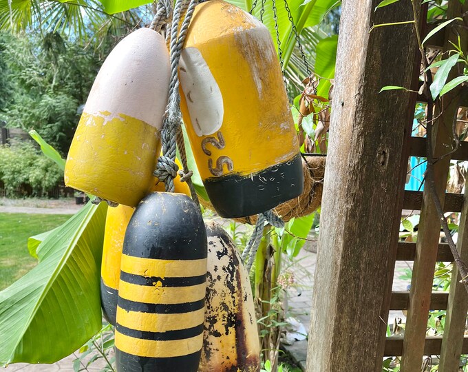 Vintage Lobster Trap Buoys, Bumblebee Coloured Foam Floats, Yellow and ...