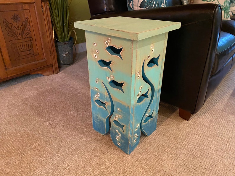 Wood School of Fish Side Table Fish Side Table Fish Plant | Etsy