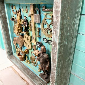 Vintage Brass Oddities Shadow Box: Distressed Turquoise Curiosity ...