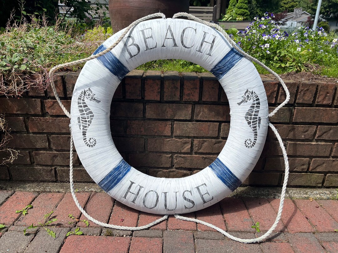 Vintage Life Preserver Ring for the Beach House, Painted in White and ...