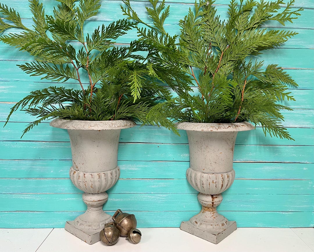 Vintage French Cast Iron Half Wall Urns in Weathered Grey, Super Rare ...