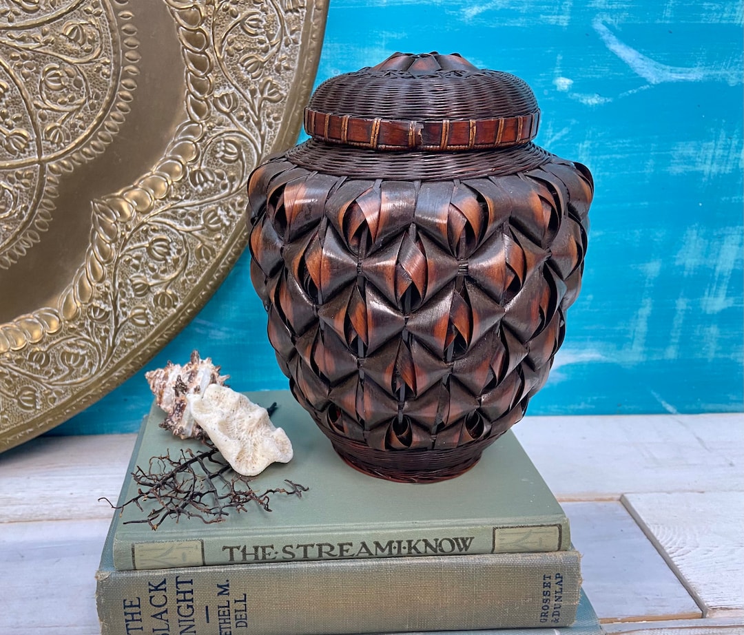 Vintage Japanese Woven Bamboo Ginger Jar With Lid - Etsy