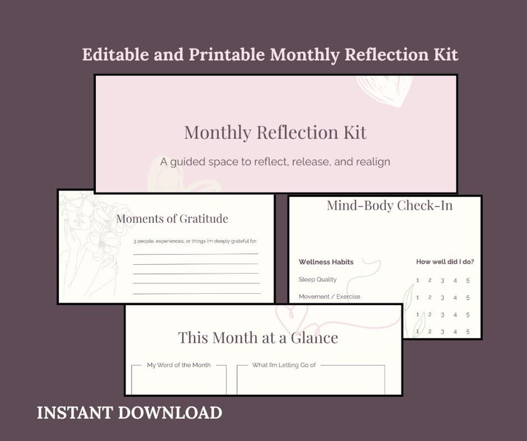 Monthly Reflection Journal Template – 7-page Canva Digital Planner for ...