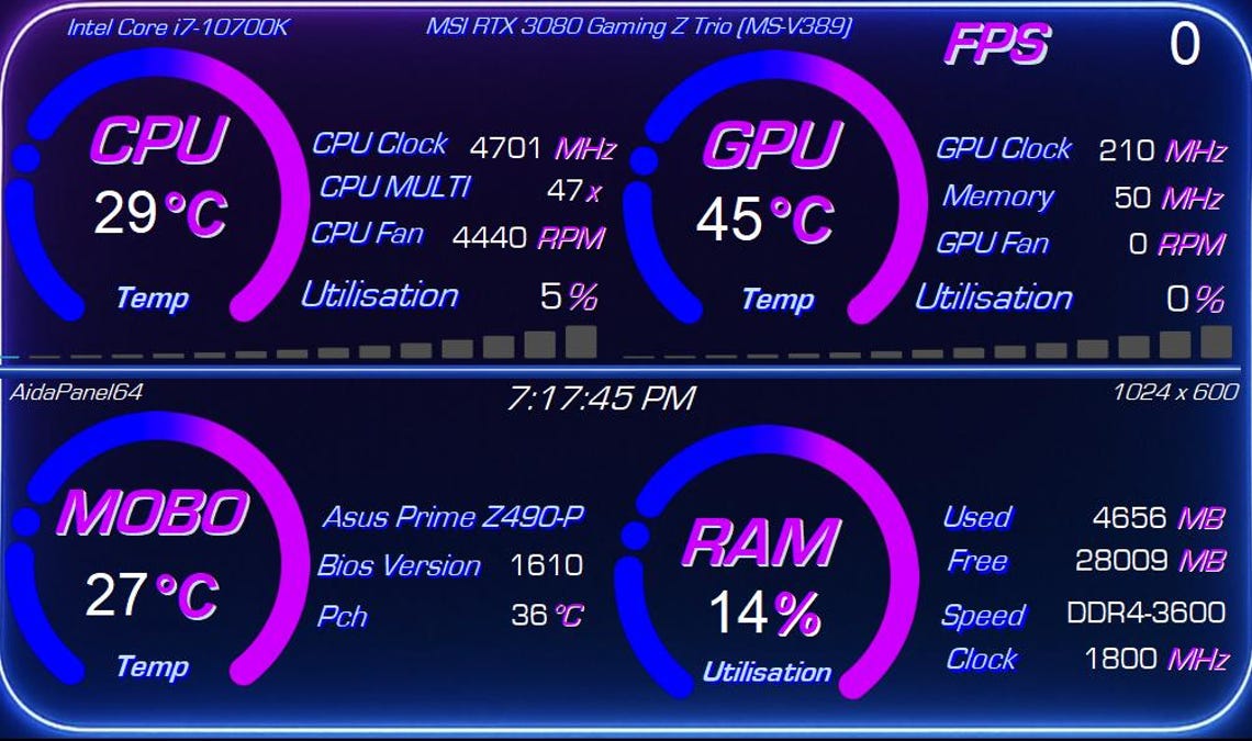 Aida64 ! 1024 X 600 MODÈLE SENSORPANEL ***PC Monitoring Screen | Cpu ...