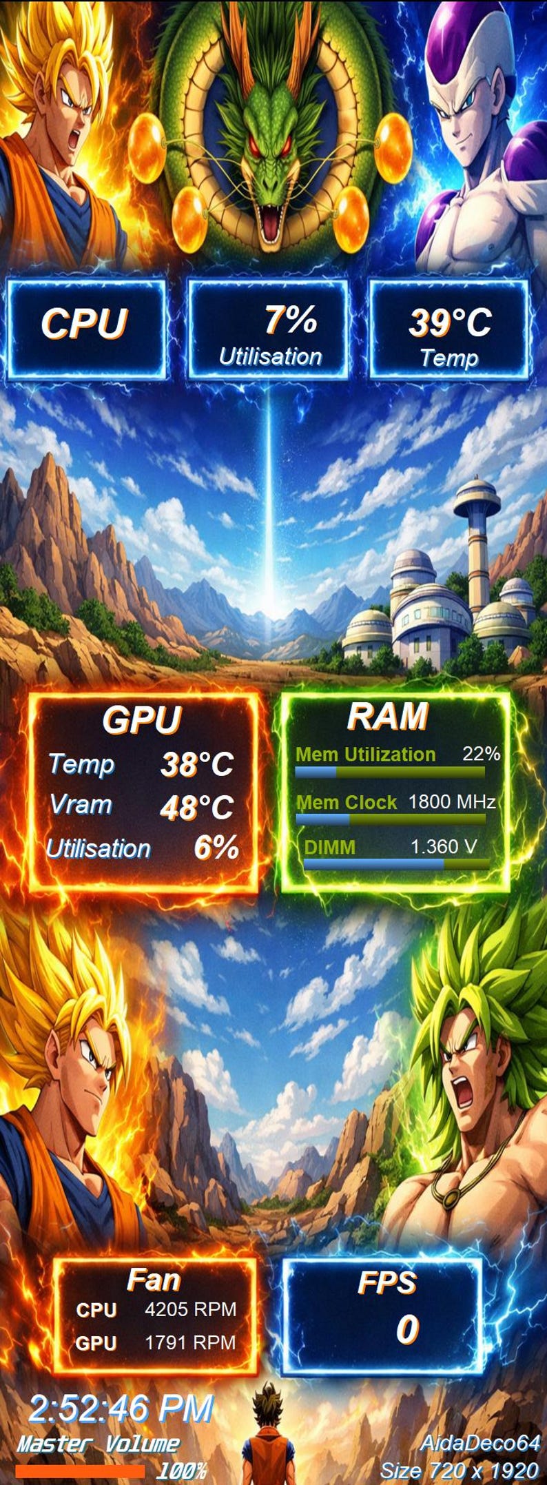 AIDA64 Sensor Panel 720 X 1920 | Gaming PC Monitor Theme | Cpu GPU Temp ...