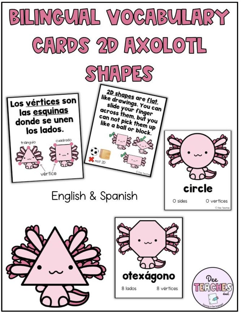 Bilingual 2D Shapes Cards – Axolotl Theme | English & Spanish Anchor ...