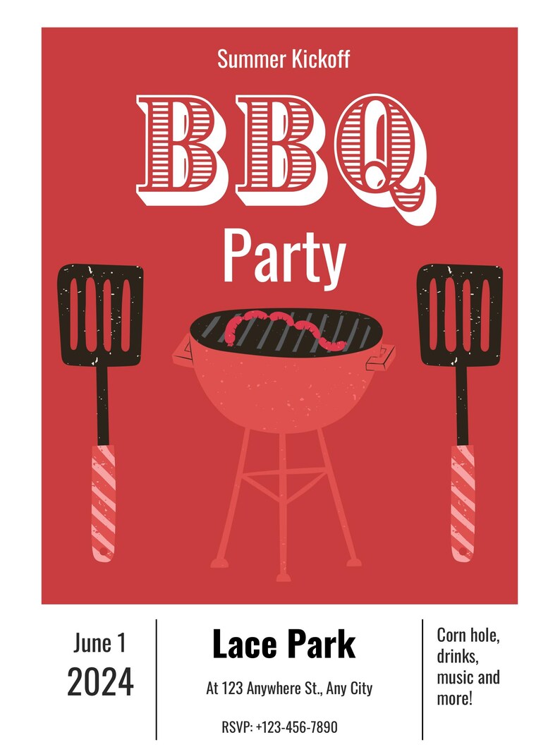 Summer Kick-off BBQ Party Invitation | Editable Backyard Cookout Invite ...