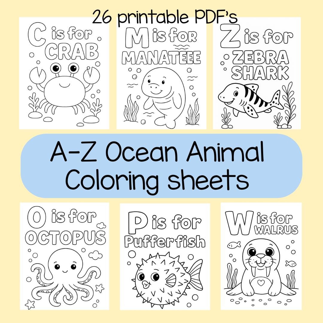 Ocean Animal ABC Coloring Pages | A–Z Sea Creatures Printable for Kids ...